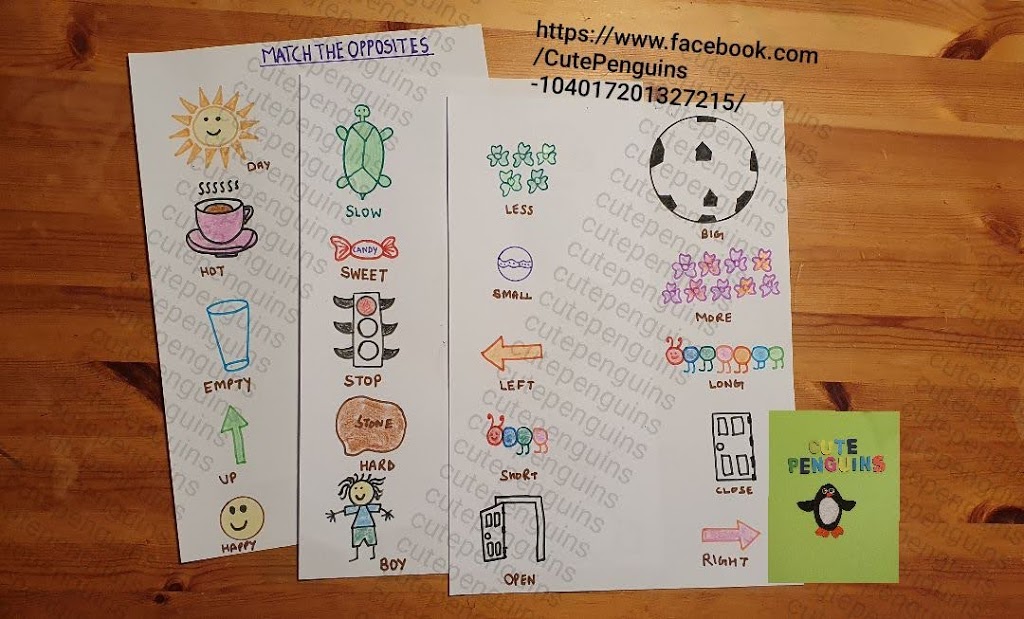 Match The Opposites worksheets – Cute Penguins