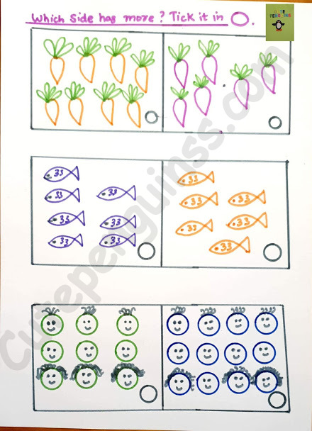 Find ‘which has more’ worksheets – Cute Penguins