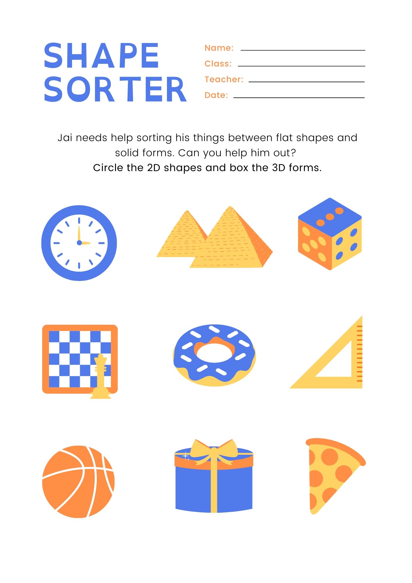 ab935 colorful 2d shapes vs 3d forms printable worksheet – Cute Penguins